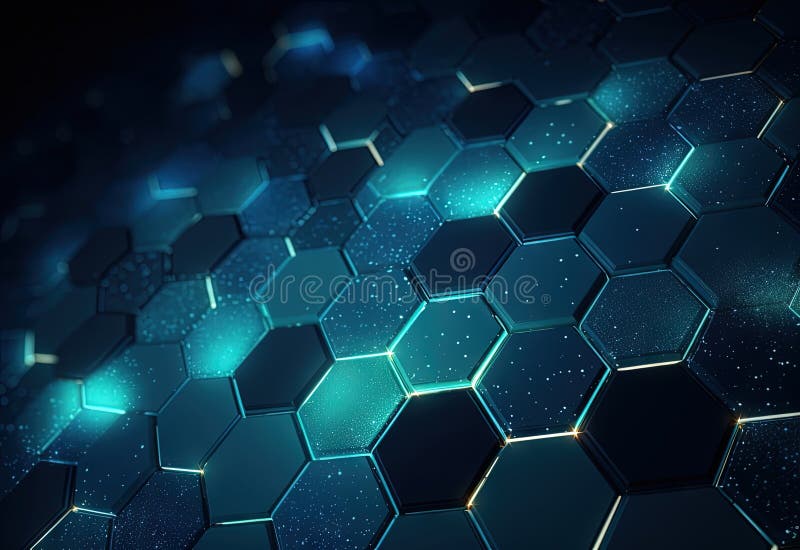 Hexagonal Technological Design Background with Blue and Dark Lights ...