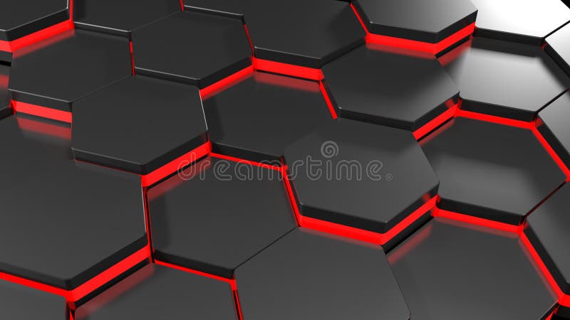 Hexagonal Technological Texture with Red Lights - 3D Rendering Stock ...