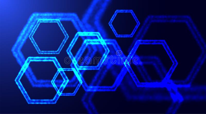 Hexagonal Technology Abstract Background. Glowing Neon Particles ...