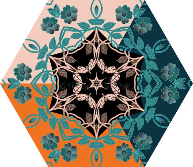 Hexagonal Template with Flowers for Umbrella or Ceramic Tile. Vector ...