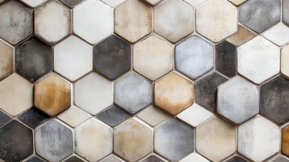 Hexagonal Tile Mosaic in Neutral Tones Stock Illustration ...