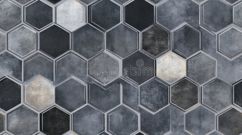Hexagonal Tile Pattern in Various Shades of Grey and Black Stock ...