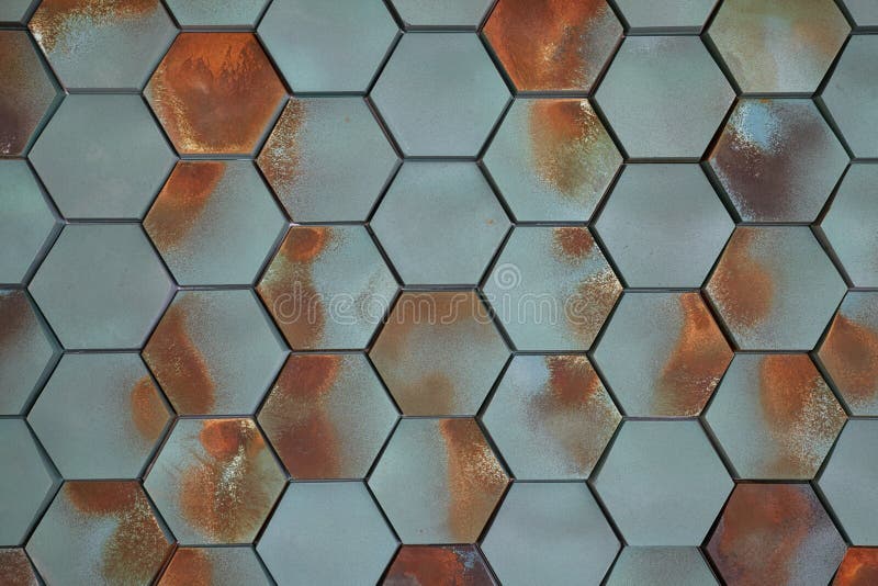 Hexagonal Tiles in Teal Blue with Rust-like Orange Marks, Repeated ...