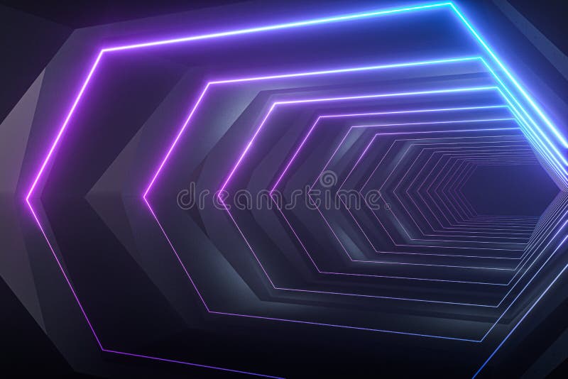 Hexagonal Tunnel with Neon Light, Modern Architecture, 3d Rendering ...