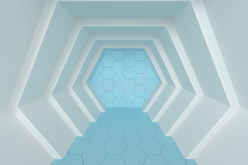 Hexagonal Tunnel Space with Hexagon Cubes, 3d Rendering Stock ...