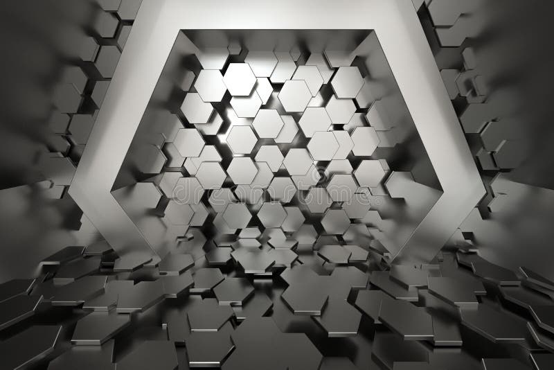 Hexagonal Tunnel Space with Hexagon Cubes, 3d Rendering Stock ...