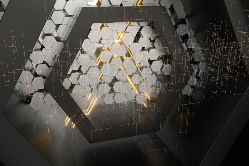 Hexagonal Tunnel Space with Hexagon Cubes, 3d Rendering Stock ...