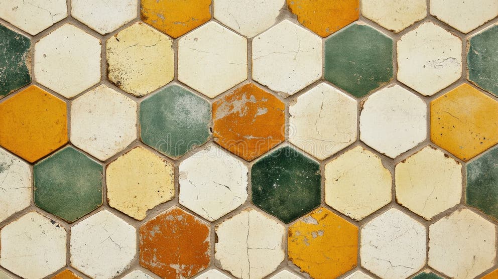 Hexagonal Vintage Tiles with Rustic Texture and Warm Earth Tones Stock ...