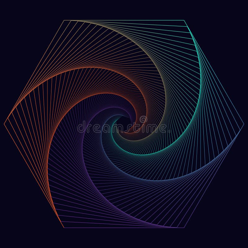 Hexagonal Vortex Line Art Style. Centered Moving Spiral Lines Stock ...