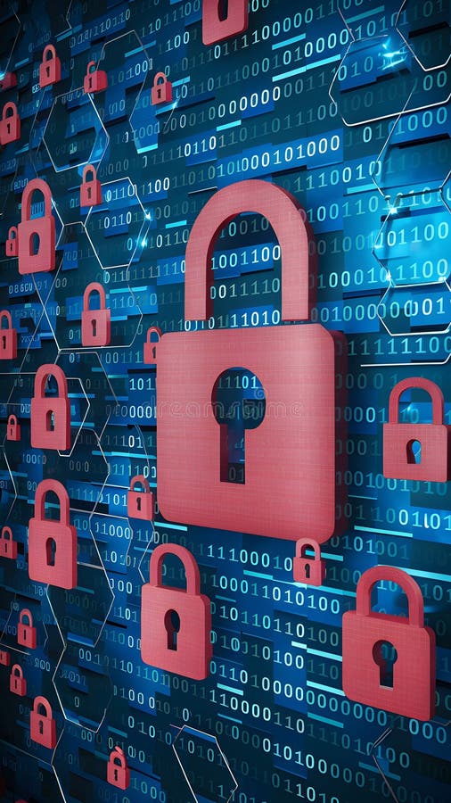 Hexagons, Binary Numbers, and Red Padlocks Symbolize Digital Security ...
