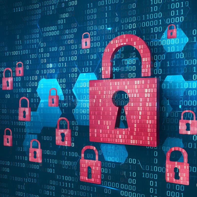 Hexagons, Binary Numbers, and Red Padlocks Symbolize Digital Security ...