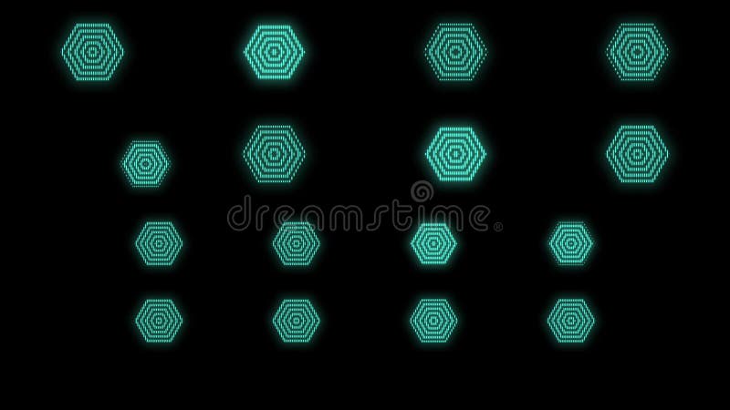 Hexagons Geometric Icons in Rows with Neon Light on Black Gradient ...