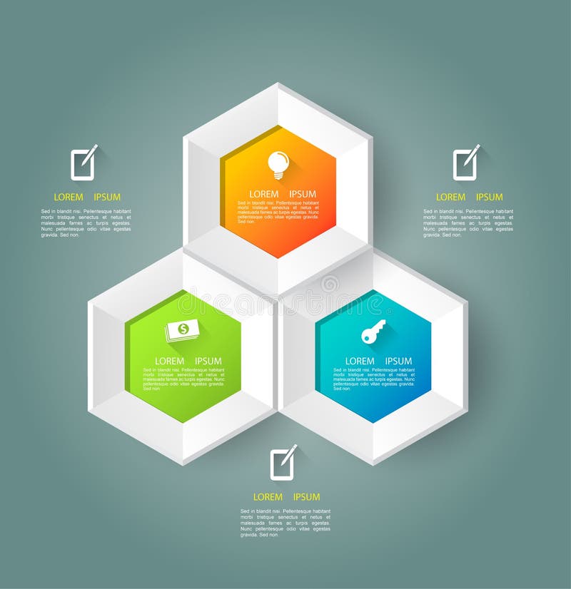 Hexagons three with icons. stock vector. Illustration of industrial ...