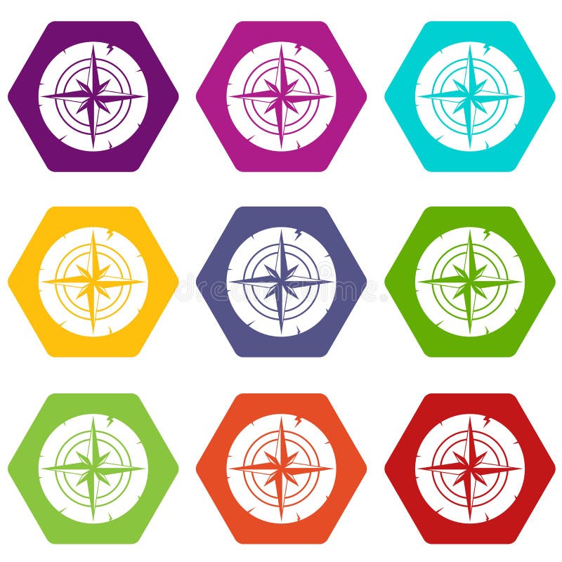 Hexahedron Ajustado Da Cor Do ícone Antigo Do Compasso Ilustração do ...