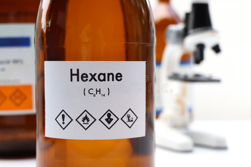 Hexane in Bottle , Chemical in the Laboratory and Industry Stock Photo ...