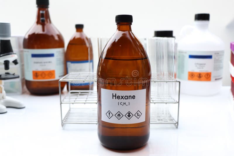 Hexane in Bottle , Chemical in the Laboratory and Industry Stock Photo ...