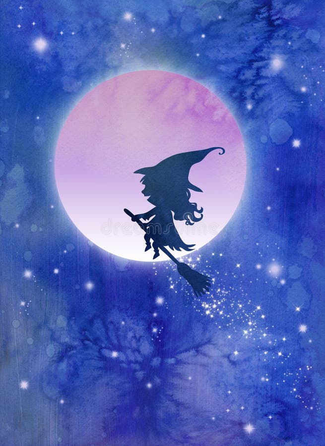 Hexe auf dem Mond vektor abbildung. Illustration von graphik - 62175908