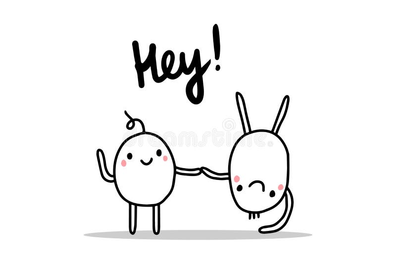 Hey Hand Drawn Vector Illustration with Two Cartoon Active Men ...