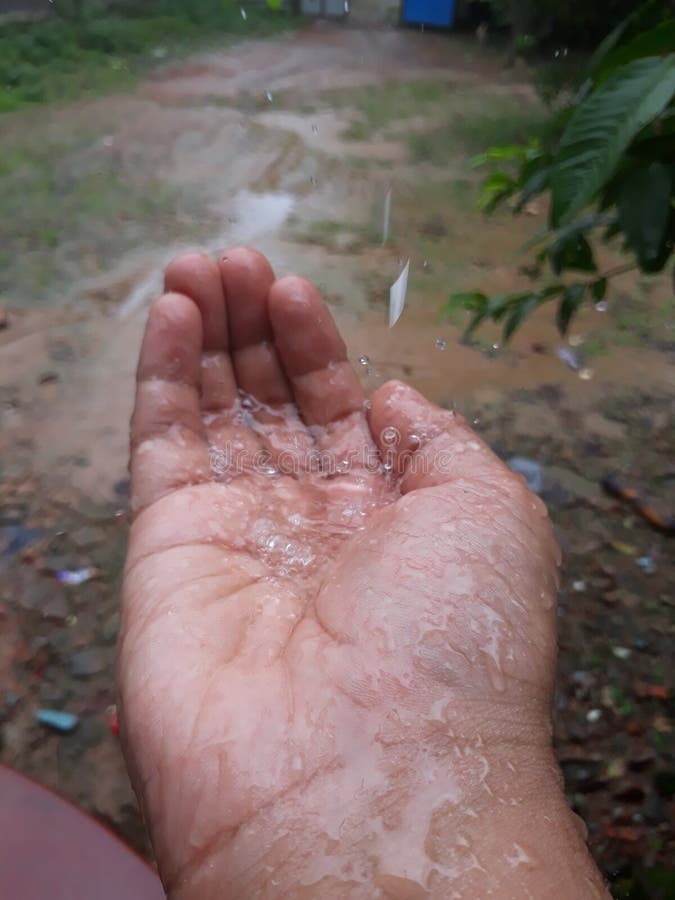 Hey Rain, I Feel U on My Soft Hand. Stock Image - Image of hand ...