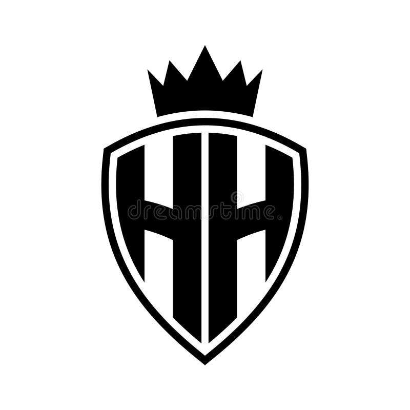 HH Letter Monogram Shield and Crown Outline Shape with Black and White ...
