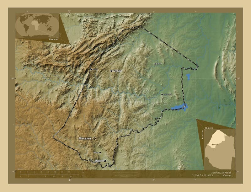 Hhohho, Eswatini. Physical. Labelled Points of Cities Stock Illustration - Illustration of ...