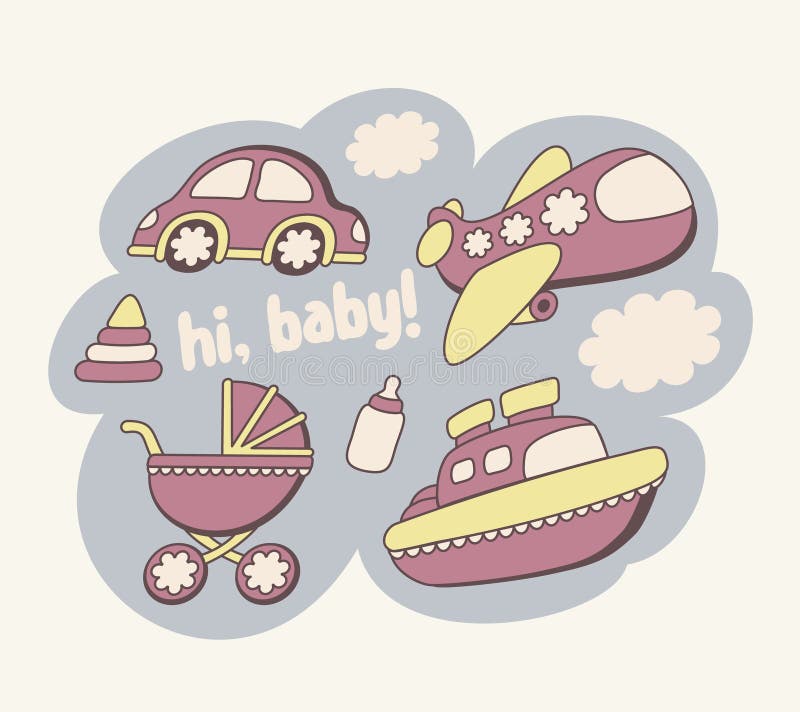 Hi, Baby! Vector Set of Childish Items. Newborn Concept Stock Vector ...
