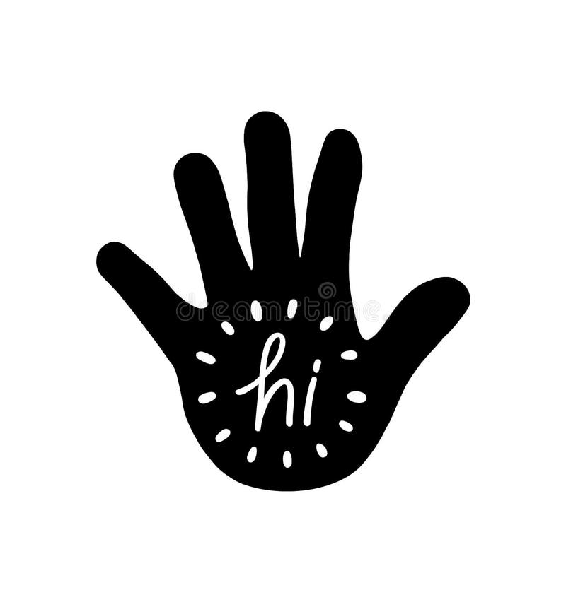 Hi Lettering on Hand Silhouette Cartoon Stock Illustration ...