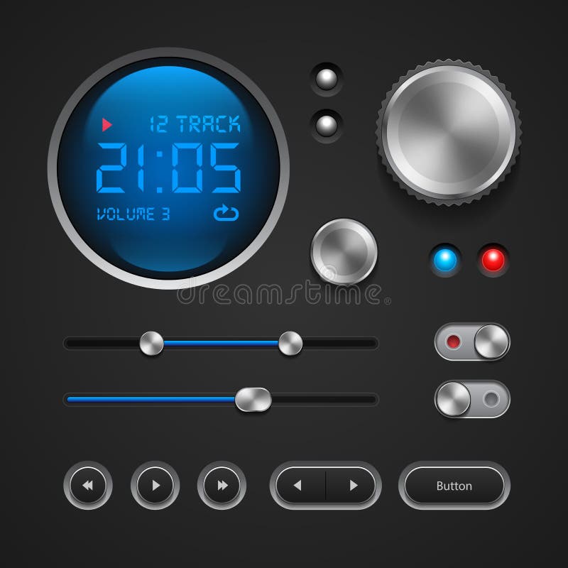Hi-End User Interface Elements: Buttons, Switchers, on, Off, Player ...