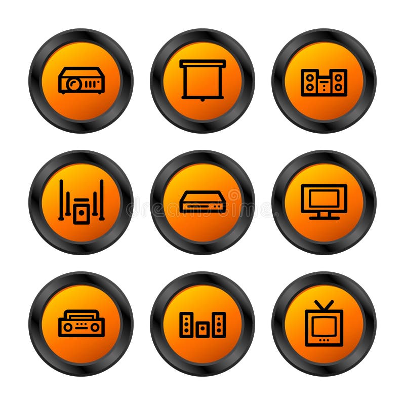 Hi-fi icons, orange series stock vector. Illustration of buttons - 5422719