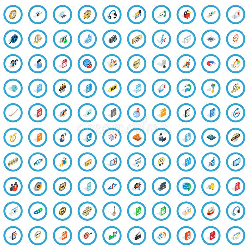 100 Hi-fi Icons Set, Isometric 3d Style Stock Vector - Illustration of ...