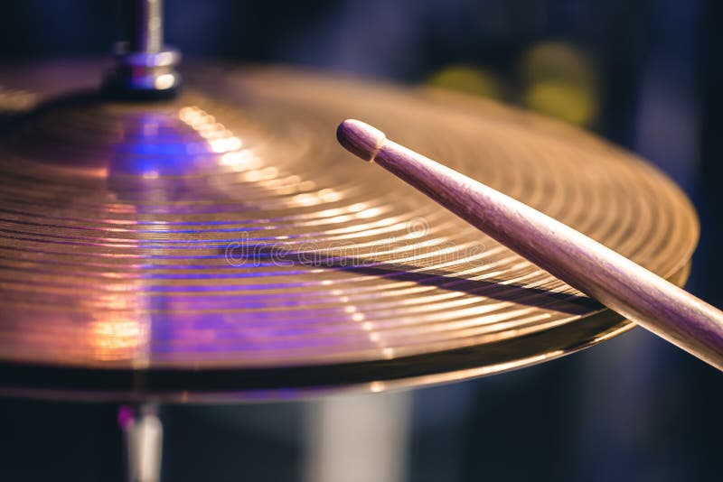 Hi-hat Close-up of Plates with Drumsticks on a Background of Colored ...