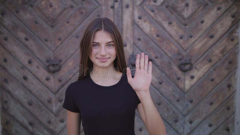 Hi, Hello, Woman Waving Hand, Welcome Stock Footage - Video of cute ...