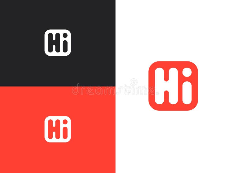 Hi Logo Design in Square Rounded Shape Stock Illustration ...