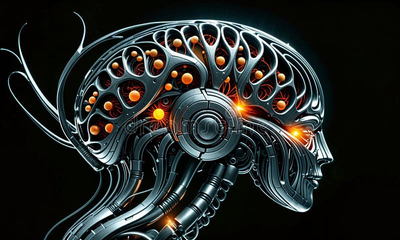 Hi-Tech Artificial Intelligence Futuristic Cyborg Head with Neural ...