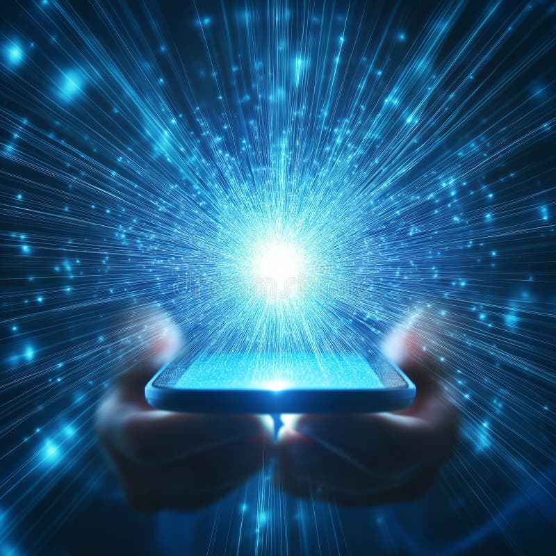 Create a High-tech Background Image with a Mobile Phone in the Center ...