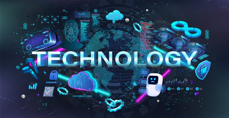 Hi-tech Banner. Virtual Reality Technologies and Networks Powered by ...