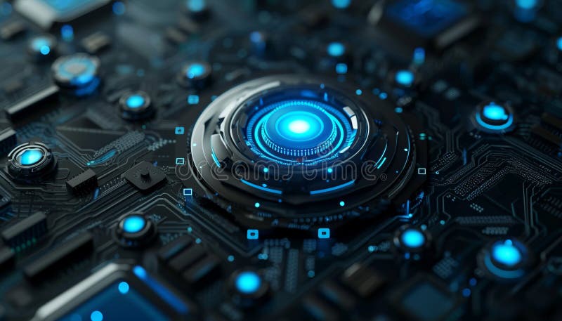 Hi-tech Button. Button Icon on Technology Background Stock Illustration ...