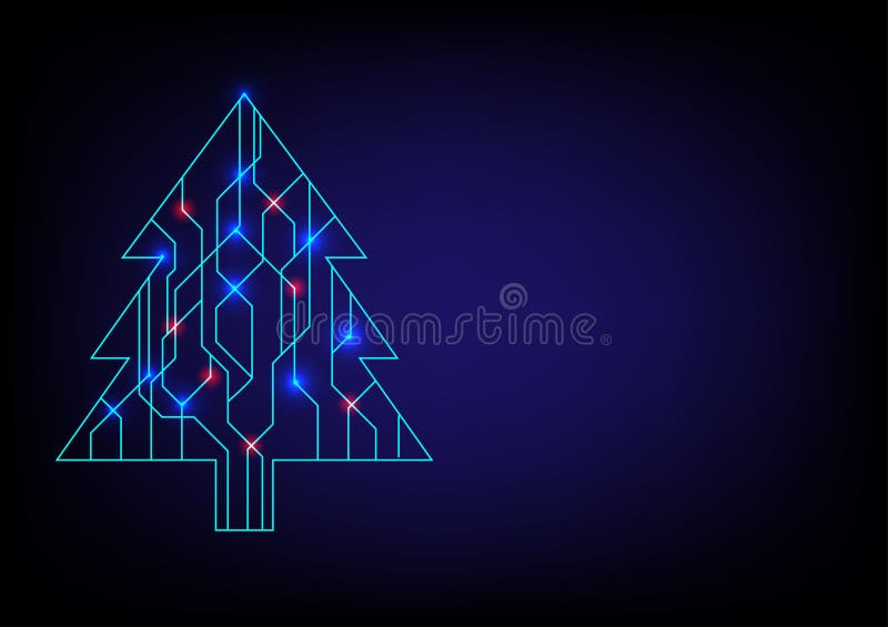 Hi-tech Christmas Tree on a Blue Background Stock Vector - Illustration ...