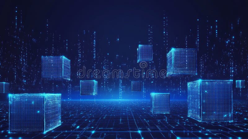 Hi-tech City Background with Blue Futuristic Technology Cubes. Stock ...