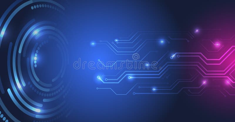 Hi-tech Computer Digital Technology Concept. Wide Blue Background with ...