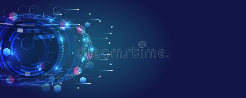 Hi-tech Computer Digital Technology Concept. Wide Blue Background with ...