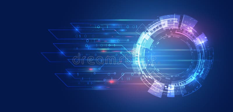 Hi-tech Computer Digital Technology Concept. Wide Blue Background with ...