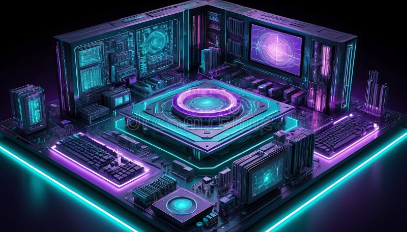 Hi-Tech Computer Interior with Energy Core Stock Illustration ...