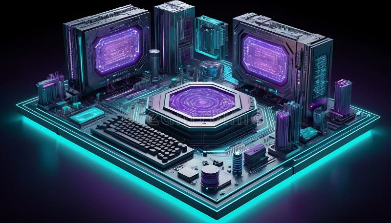Hi-Tech Computer Interior with Energy Core Stock Illustration ...