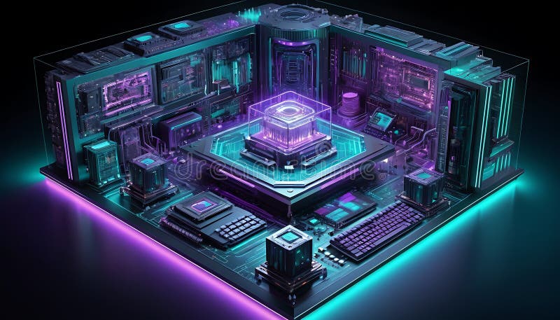 Hi-Tech Computer Interior with Energy Core Stock Illustration ...