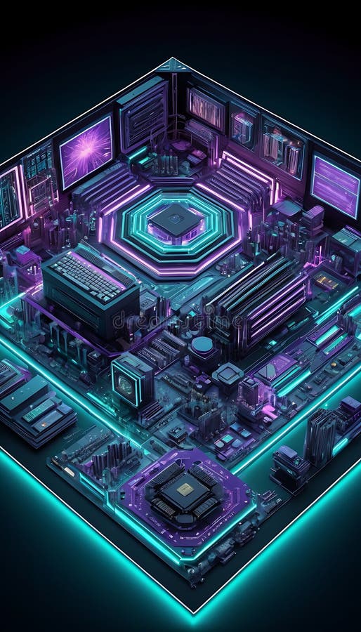 Hi-Tech Computer Interior with Energy Core Stock Illustration ...