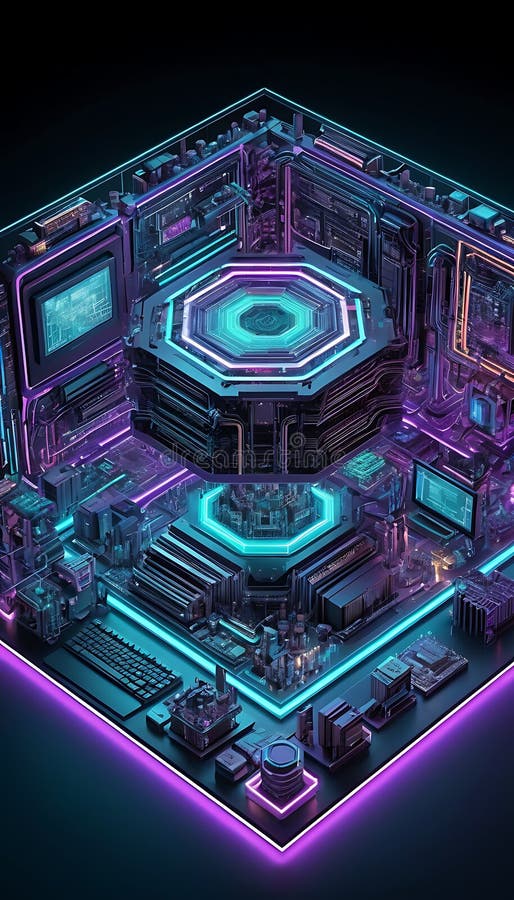Hi-Tech Computer Interior with Energy Core Stock Illustration ...