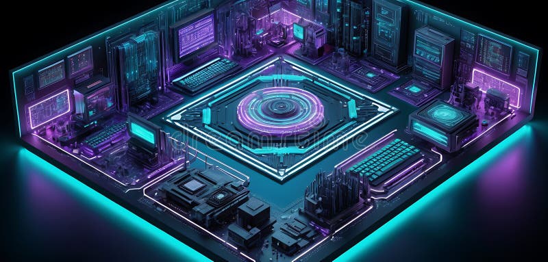 Hi-Tech Computer Interior with Energy Core Stock Illustration ...