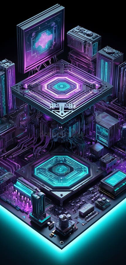 Hi-Tech Computer Interior with Energy Core Stock Illustration ...