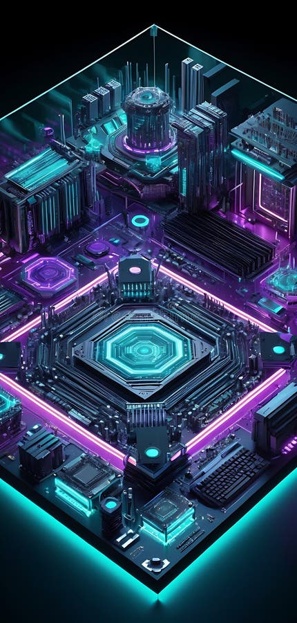 Hi-Tech Computer Interior with Energy Core Stock Illustration ...